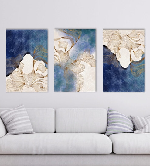 Buy Visual Wiliness Multicolour Canvas Framed Abstract Art Print Set of ...