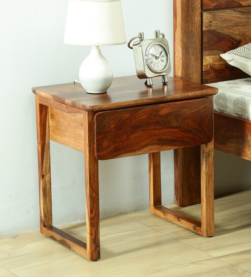 Buy Voronezh Sheesham Wood Bedside Table In Rustic Teak Finish With Drawer Online - Modern Bed ...