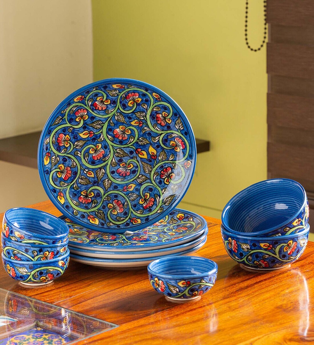 Buy Mughal Garden 10 Pcs Blue Ceramic Dinnerware Set Online ...