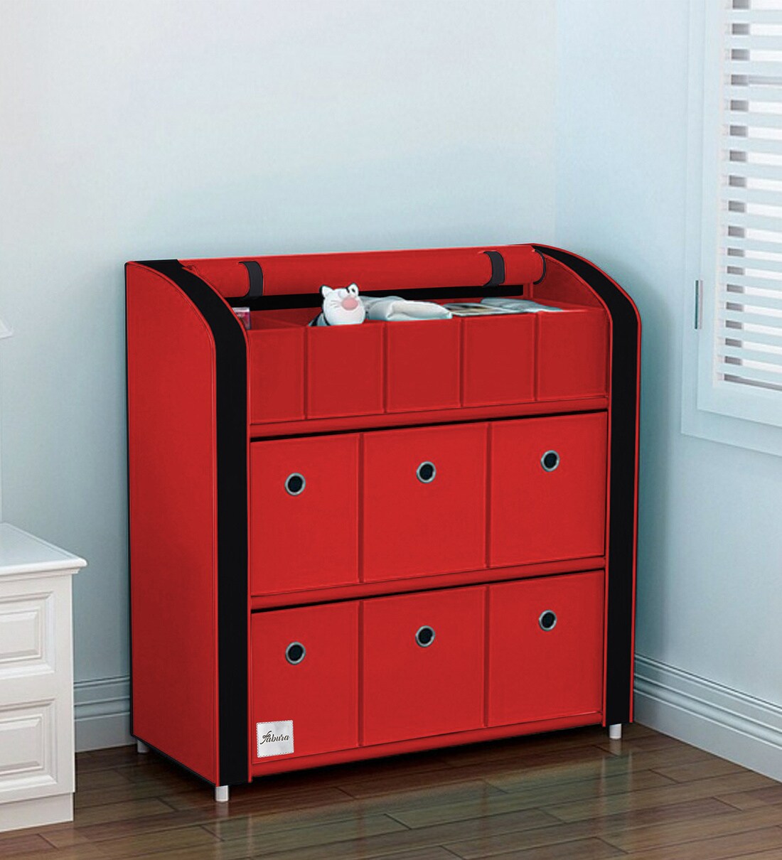Buy Tomato Fabric Kids Storage Cabinet in Red & Black Colour Online ...