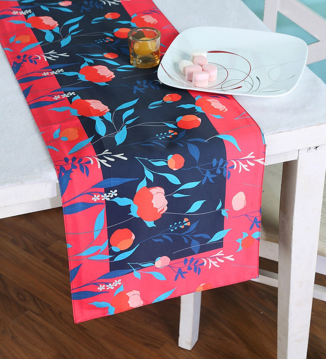 Buy Floral (54x14) Blue & Pink Silk Table Runner at 50% OFF by M K ...