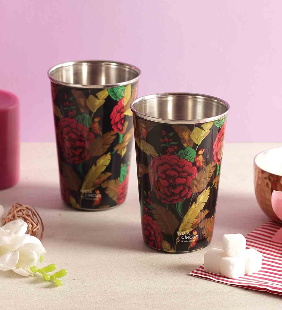 Buy Florals 290ml Multicolour Steel (Set of 2) Everyday Glass Online - Everyday Glasses ...