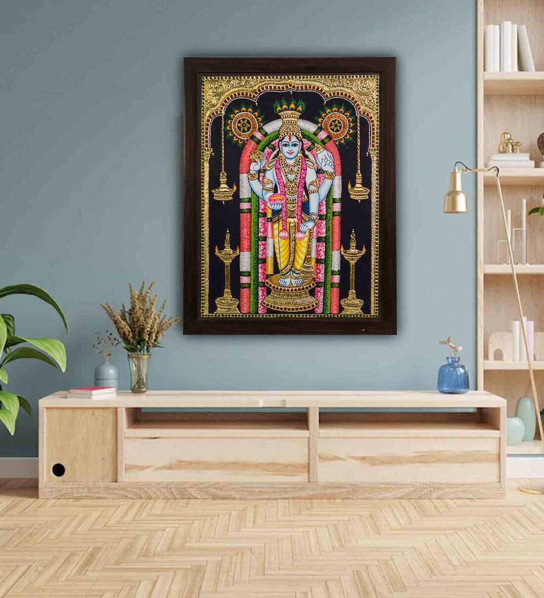 Buy Multicolour 24K Gold Plated Guruvayoorappan Framed Tanjore Painting ...