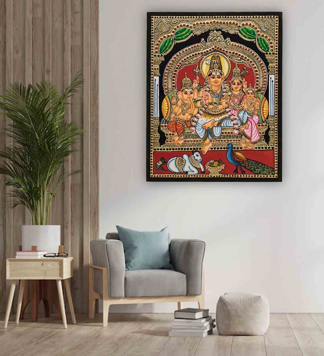 Buy Multicolour 24K Gold Ademar Plated Sivan Family Framed Tanjore ...