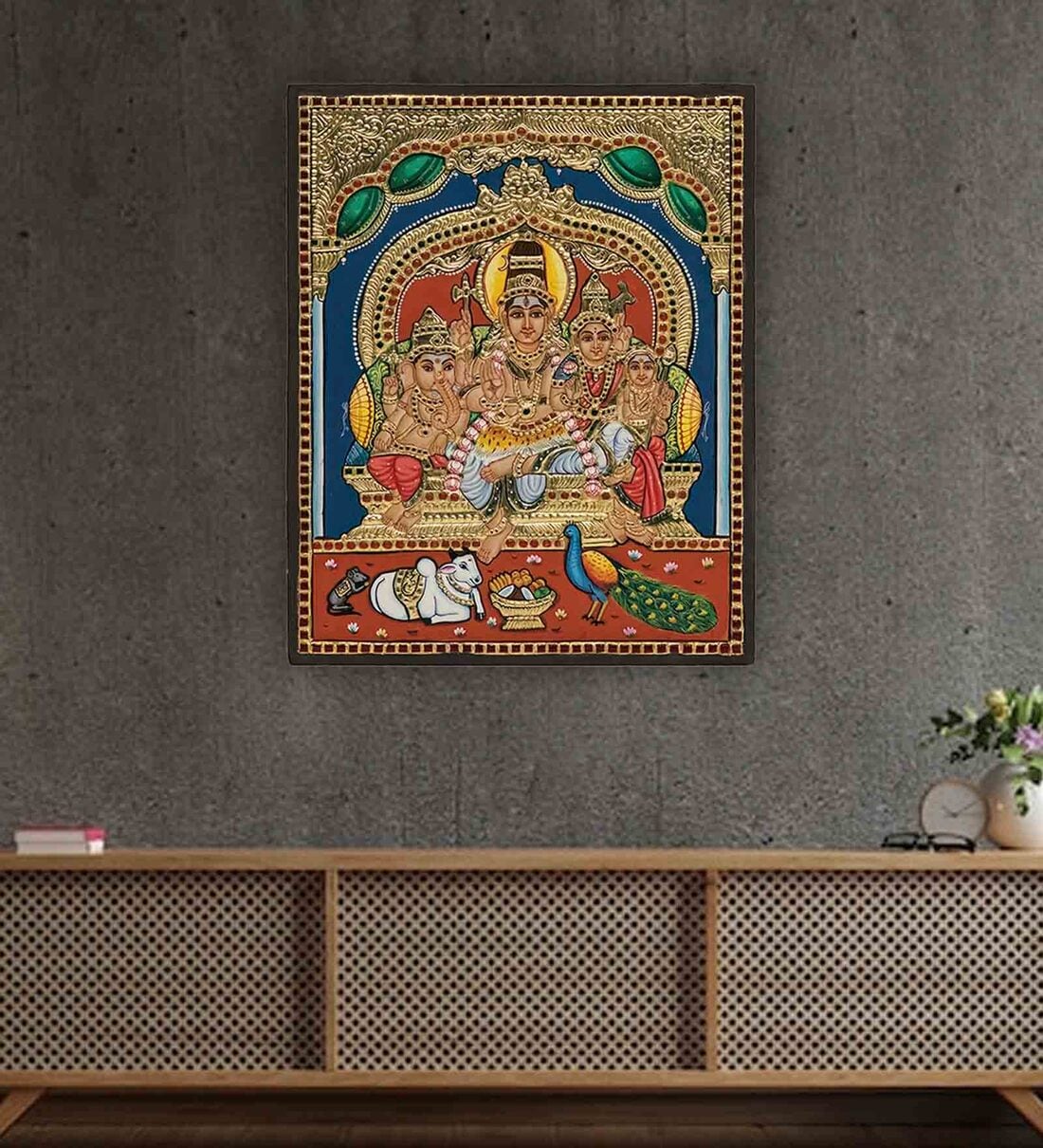 Buy Multicolour 24K Gold Andrre Plated Sivan Family Framed Tanjore ...