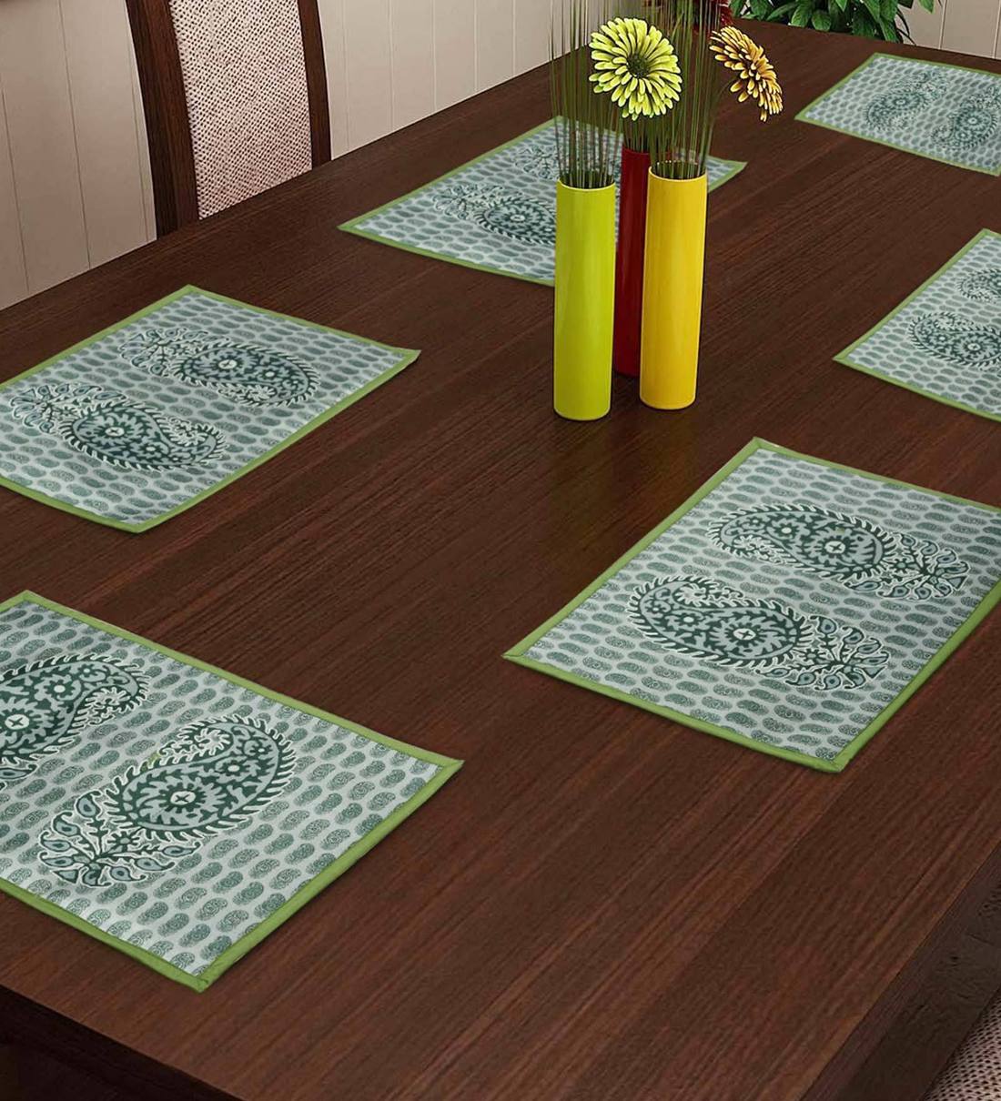 Buy Traditional (17x11) Green & White Cotton (Set of 4) Placemat at 26% ...