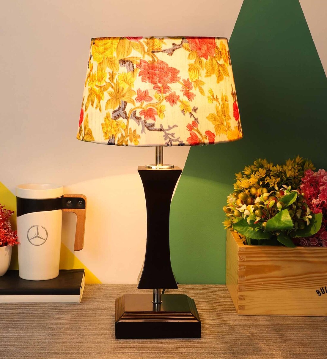 Buy Starlet Multicolour Fabric Shade Night Lamp With Wood Base By Foziq ...