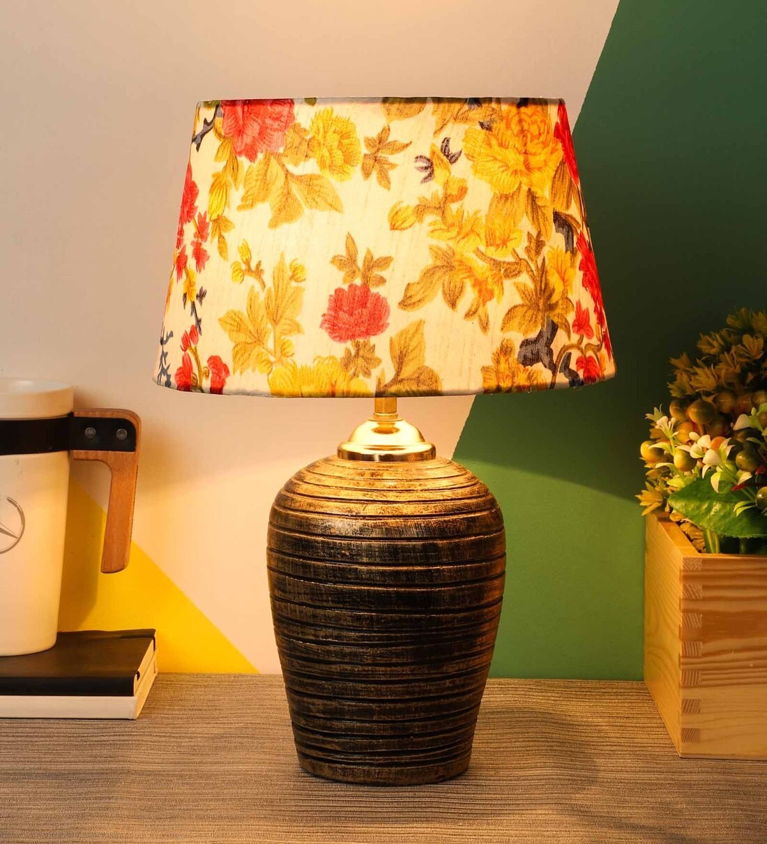 Buy Hamilton Multicolour Fabric Shade Night Lamp With Teracotta Base By ...