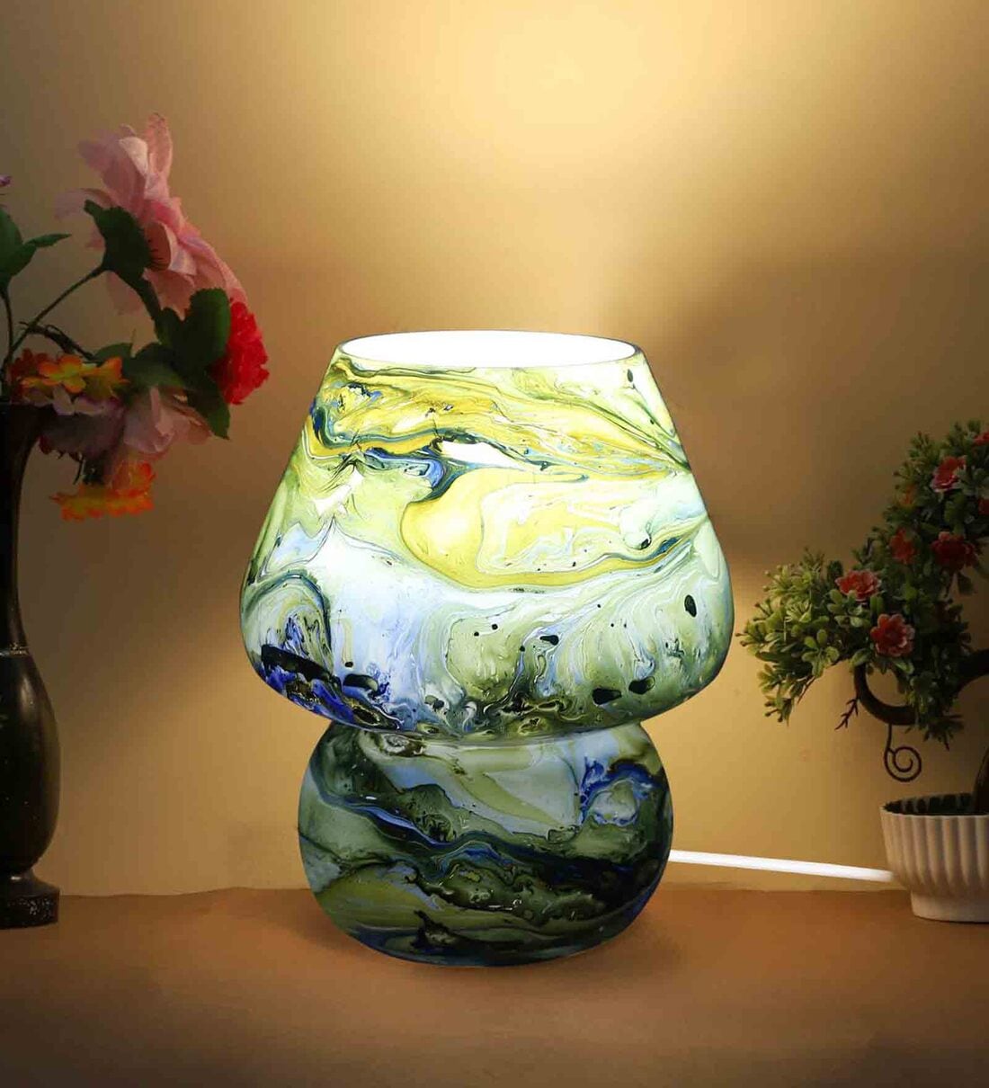 Buy Accent Multicolour Glass Shade Night Lamp With Glass Base By ...