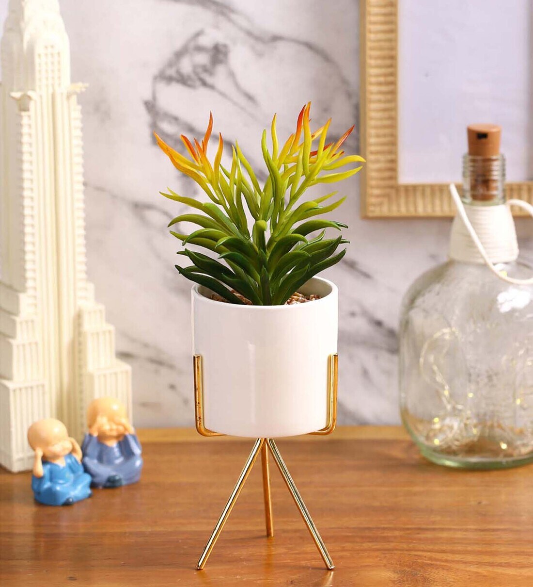 Buy Polyurethane Molly Multicolour Succculent In Ceramic Pot With Metal ...