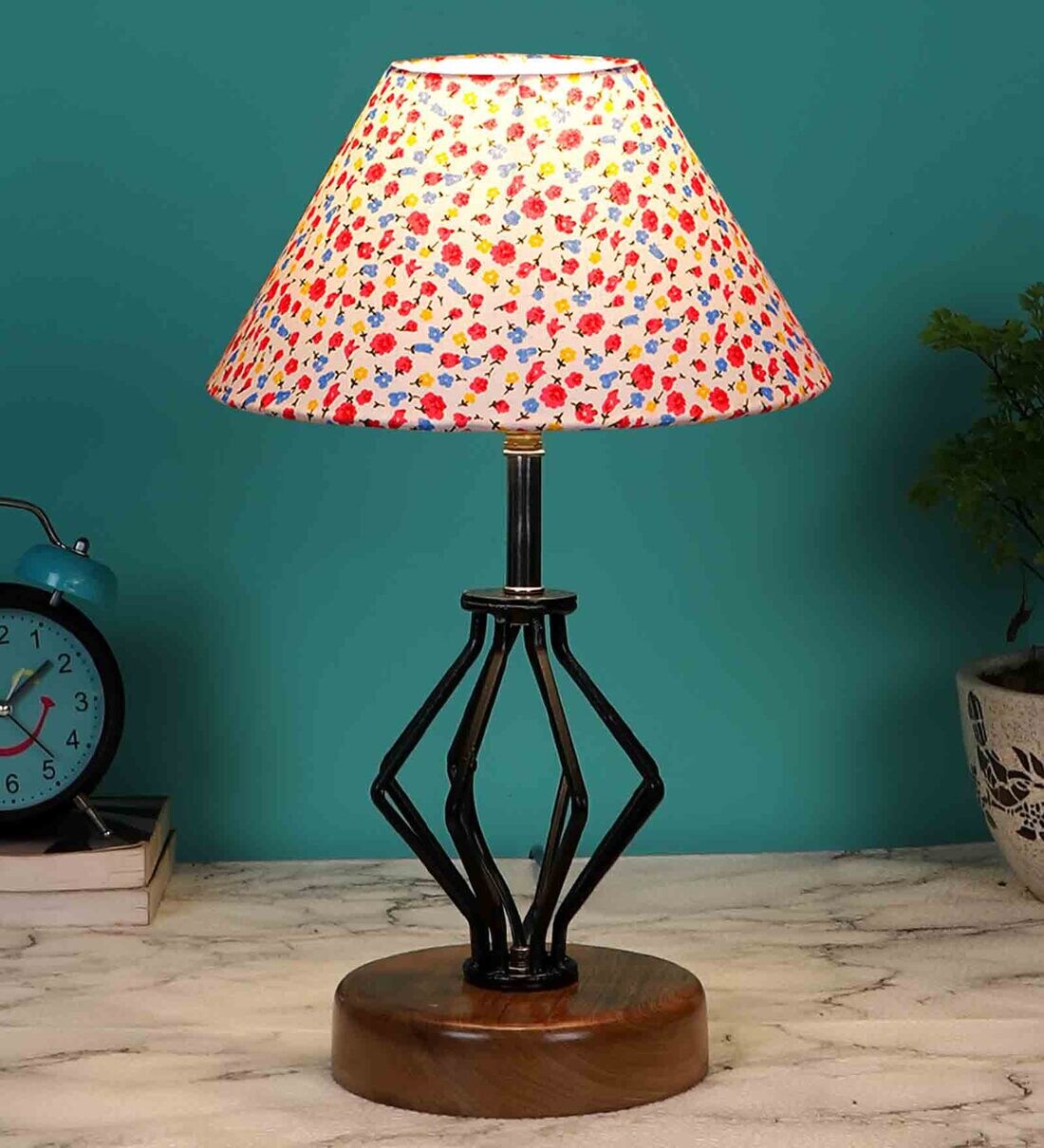 Buy Multicolour Shade Table Lamp With Shade Table Lamp With Wood & Iron ...
