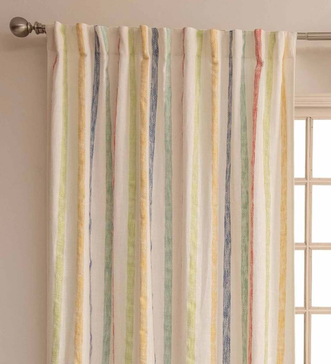 Buy Multicolour Striped Semisheer 7 Feet Curtain by Zookeeper Online ...