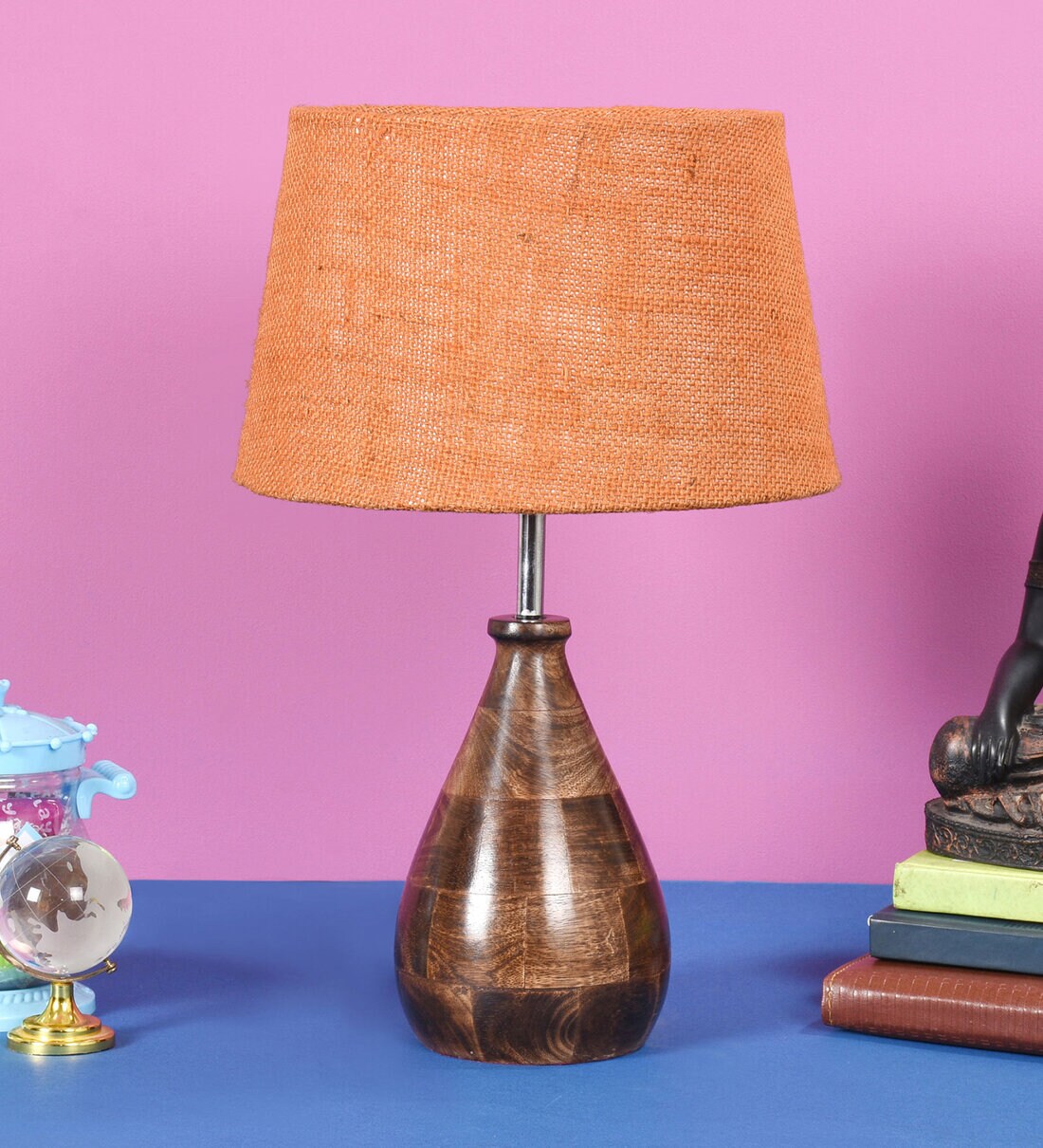 Buy Caracas Mustard Natural Fiber Shade Night Lamp With Wood Base By ...