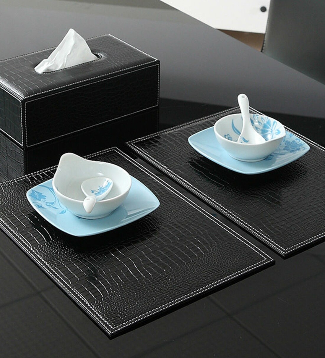 Buy Elegant Black Faux Leather 19X13 Inches Placemats (Set Of 6) By My ...