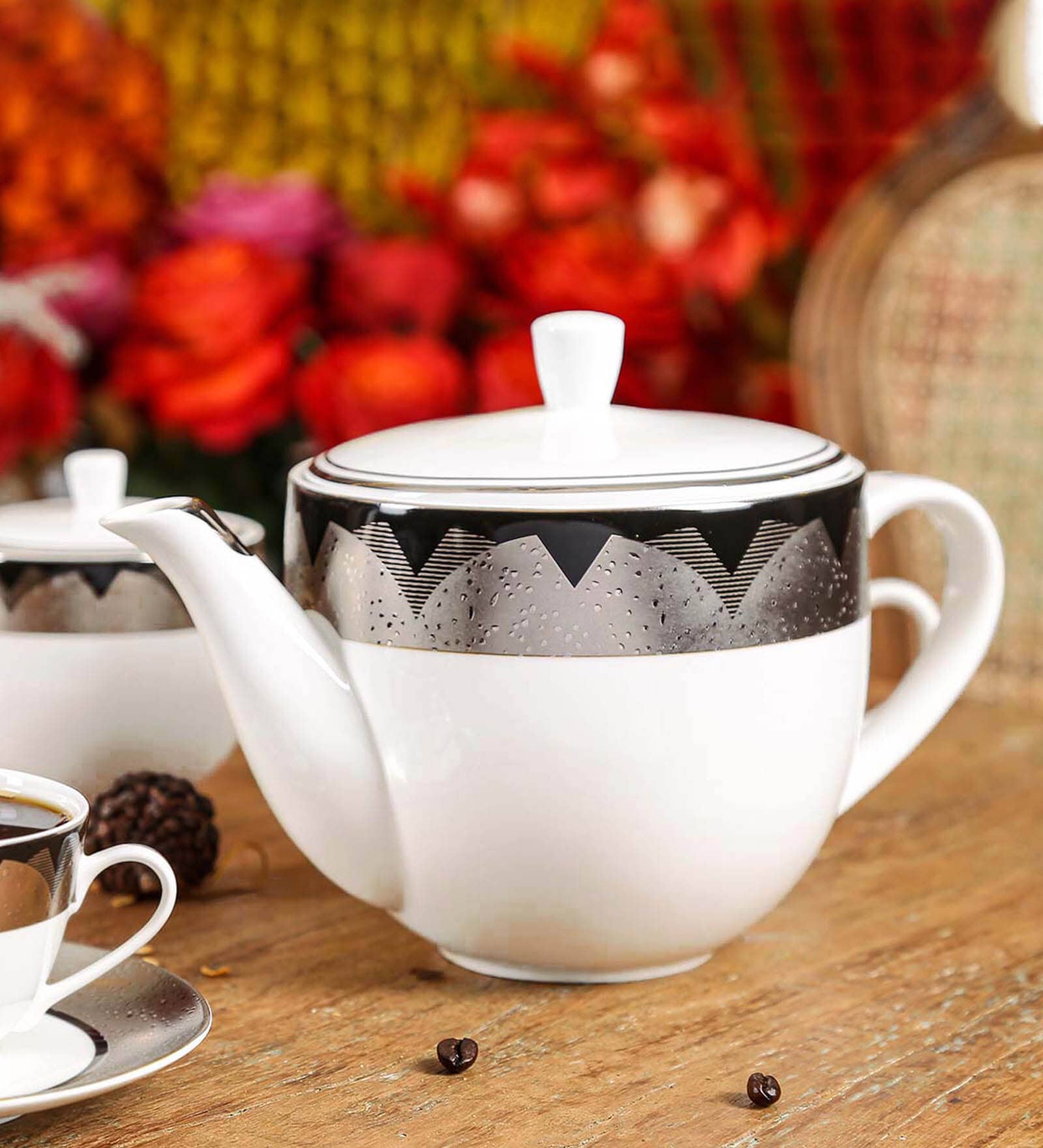 Buy Mystic 1.4 Ltrs White & Grey Bone China Tea Pot at 12% OFF by ...
