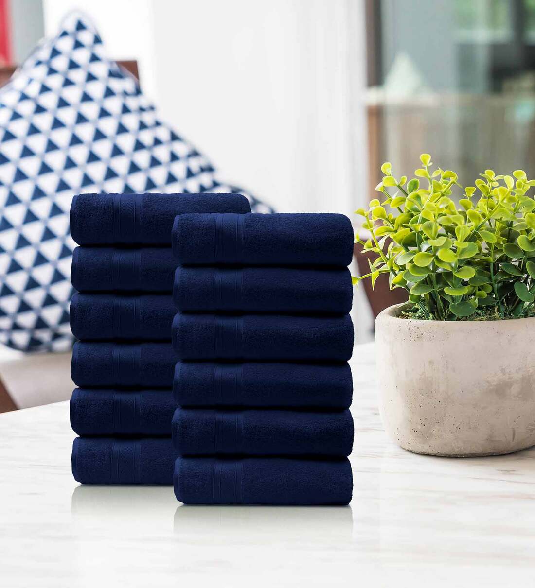 Buy Blue Solid 500 GSM Cotton Face Towels (Set of 12) by Trident Online ...