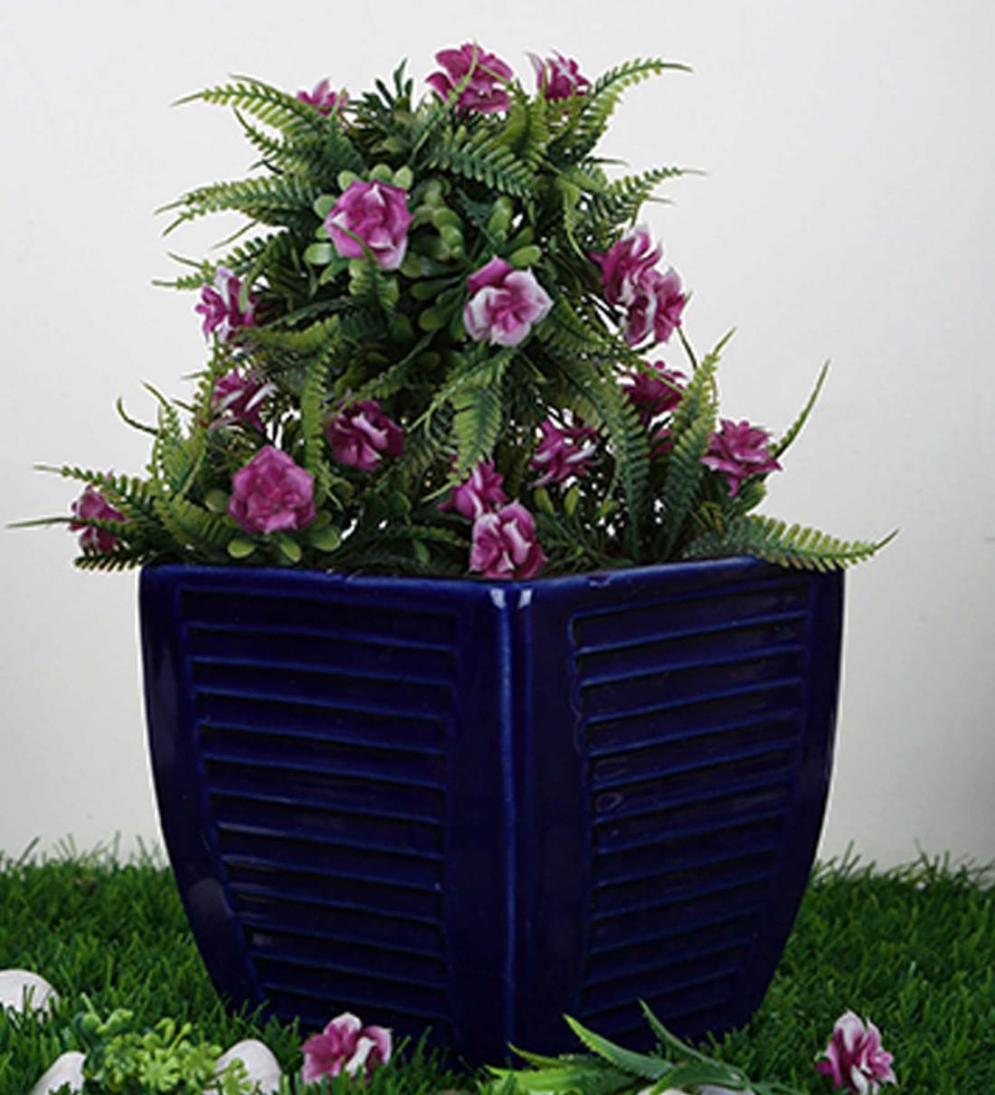 Buy Navy Blue Ceramic Line Tapper Shape Planter by Justoriginals at 37% ...