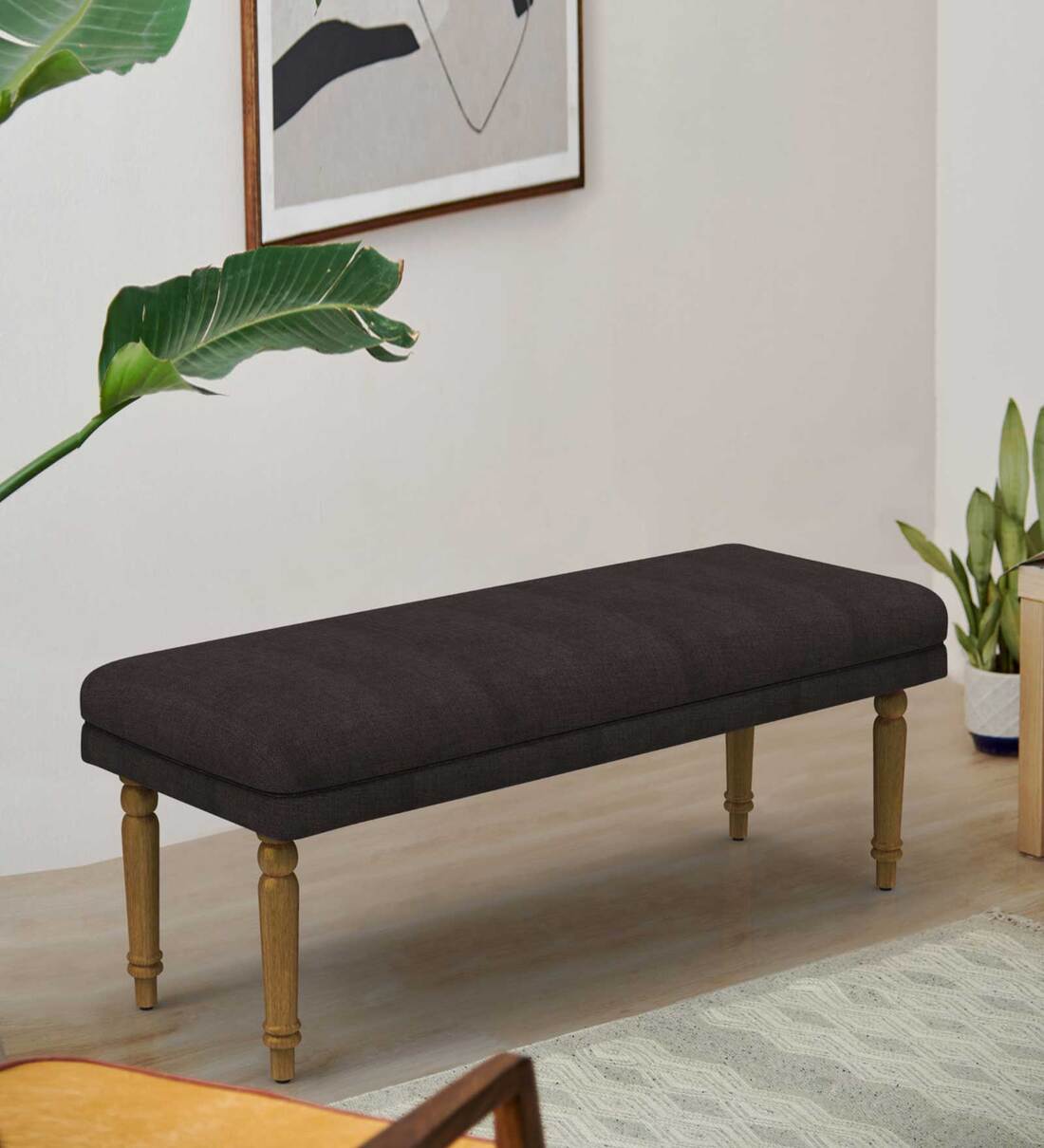 Buy Nawaab Fabric Bench in Brown Coal Finish Online - Benches - Benches ...