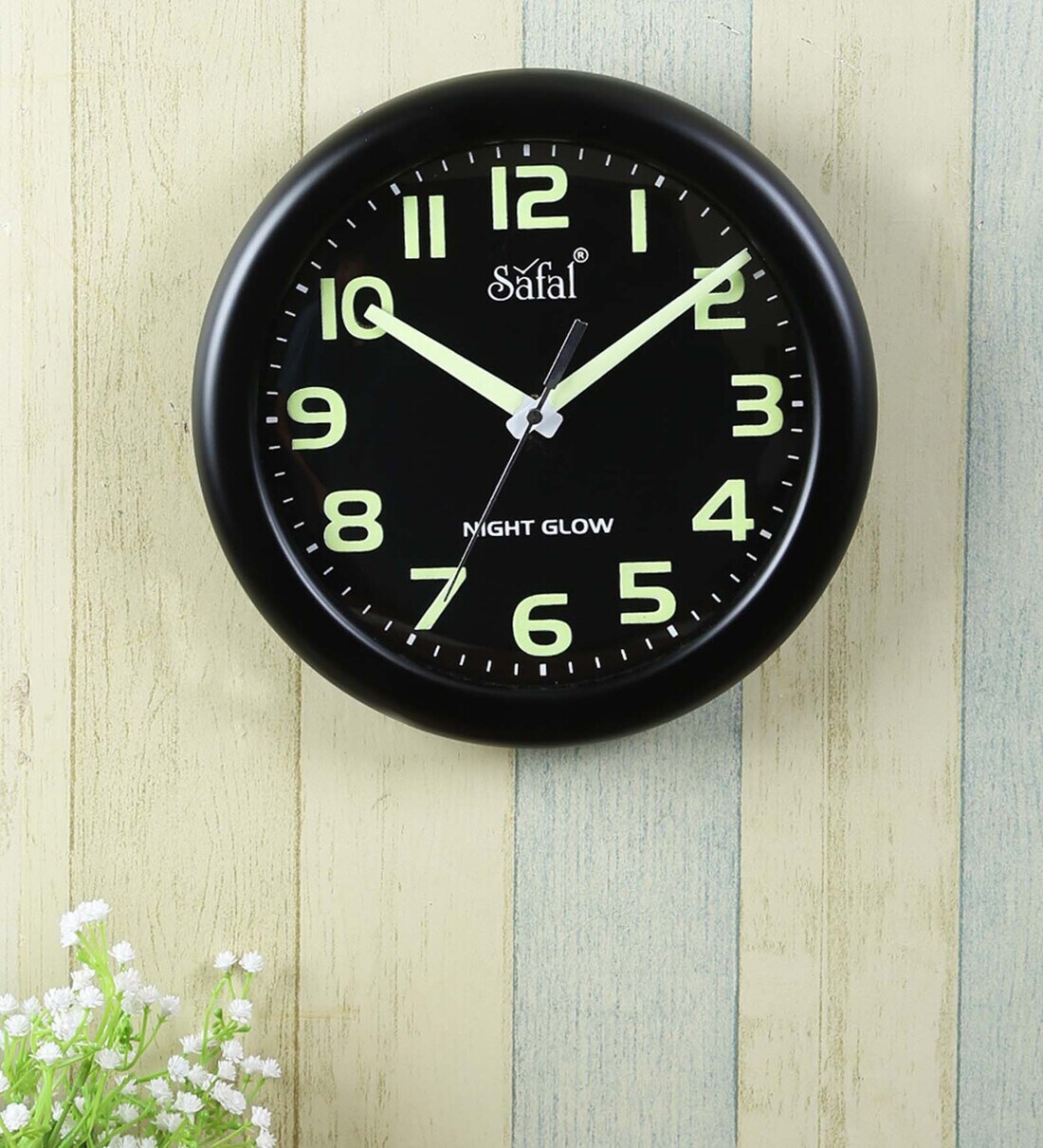 Buy Black Engineered Wood Night Glow Modern Wall Clock Online - Modern ...