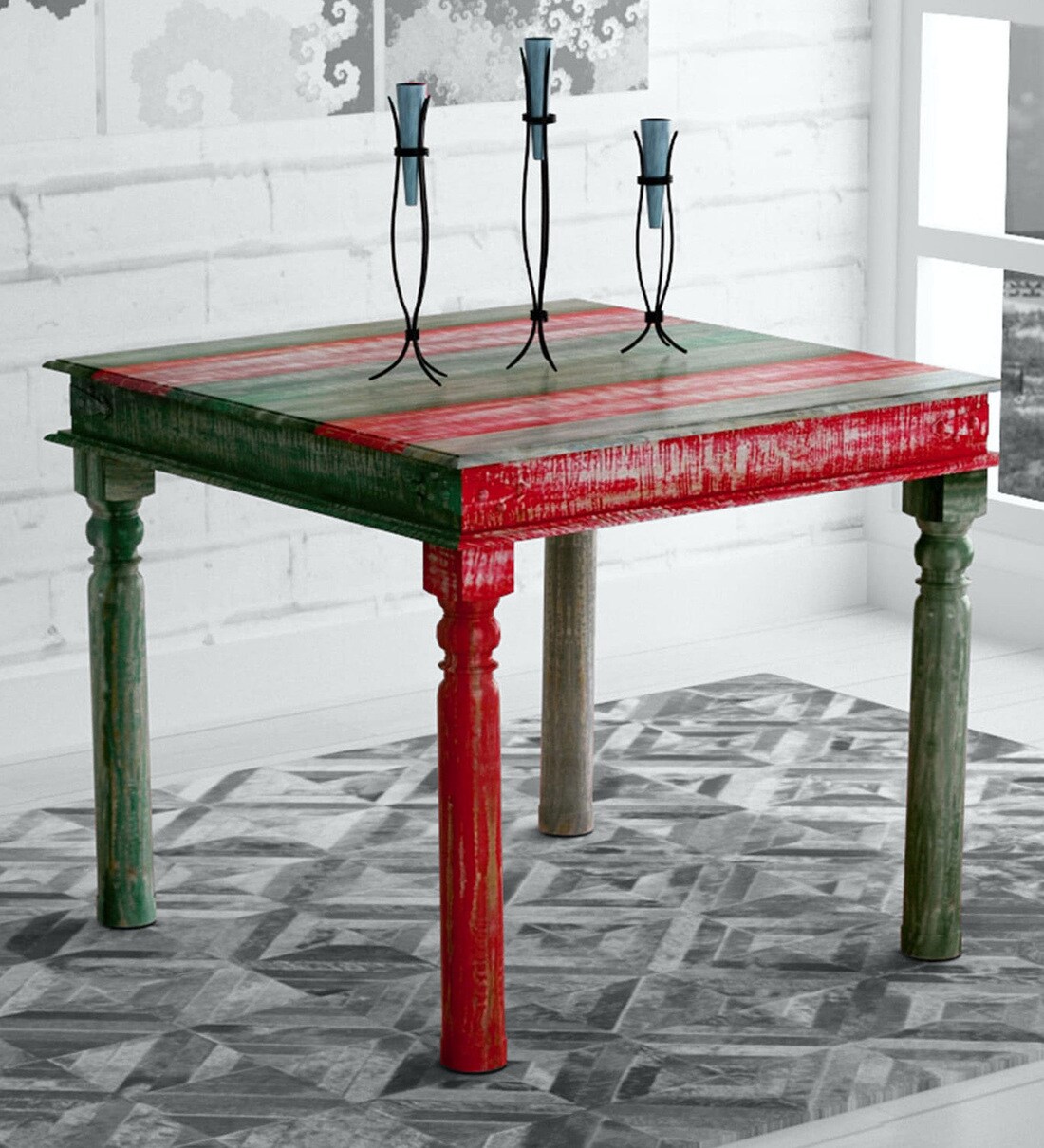 Buy Norris Solid Wood 4 Seater Dining Table in Distress Finish Online ...