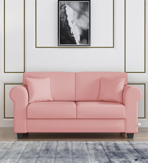Buy Numonk 2 Seater Sofa In Puce Pink Colour Online - Rolled Arms 2 ...