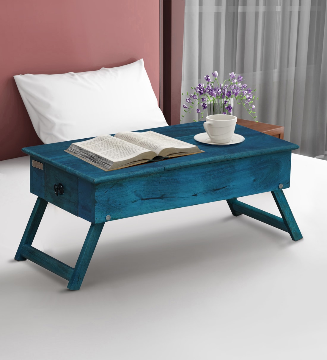Buy Oakville Solid Wood Portable Table in Ocean Blue Finish Online ...