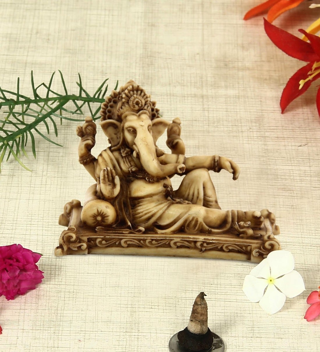 Buy Off White Resin Ganesha In Resting Pose Carved Idol at 26% OFF by ...