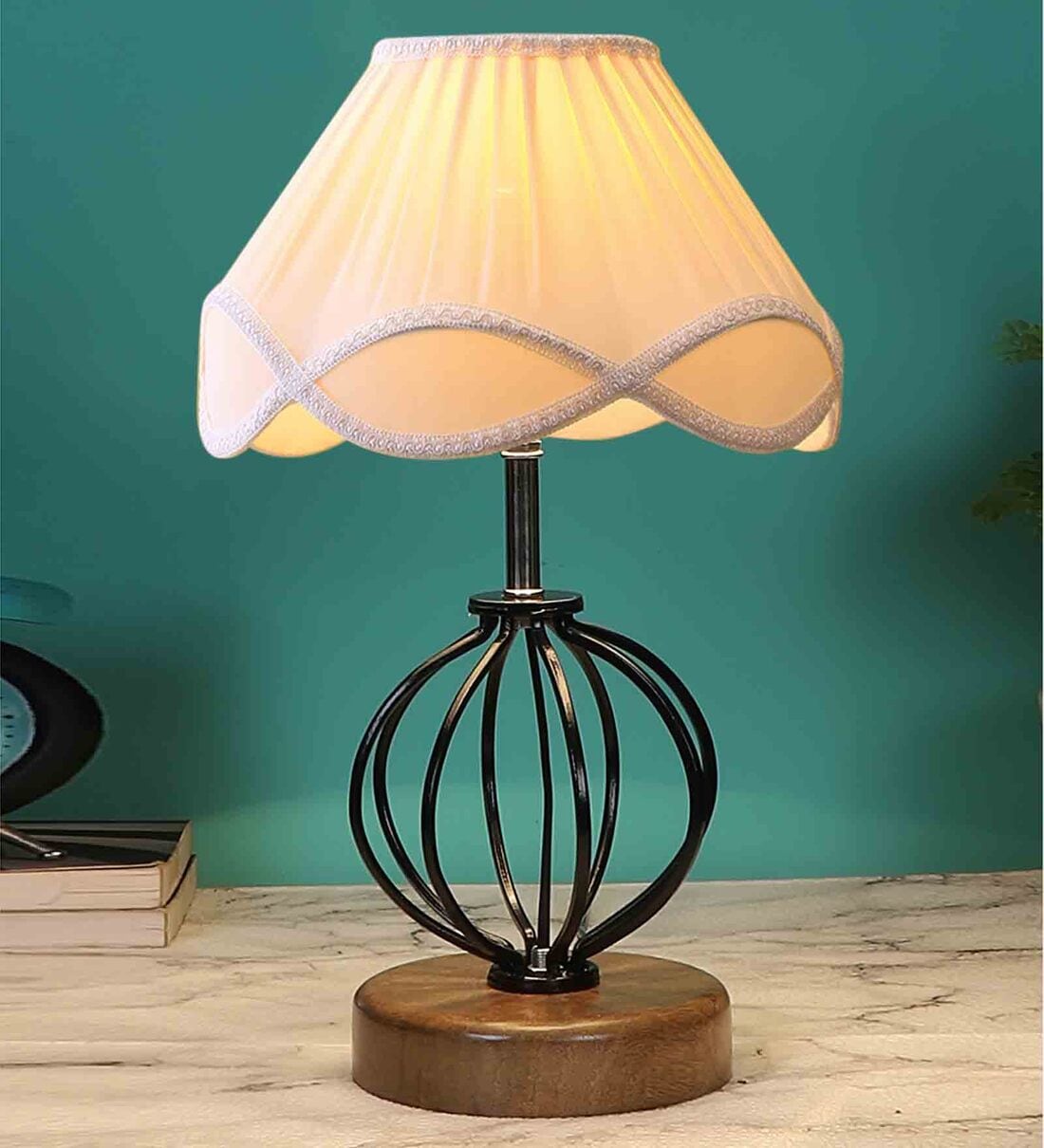 Buy Off White Shade Table Lamp With Shade Table Lamp With Wood & Iron ...