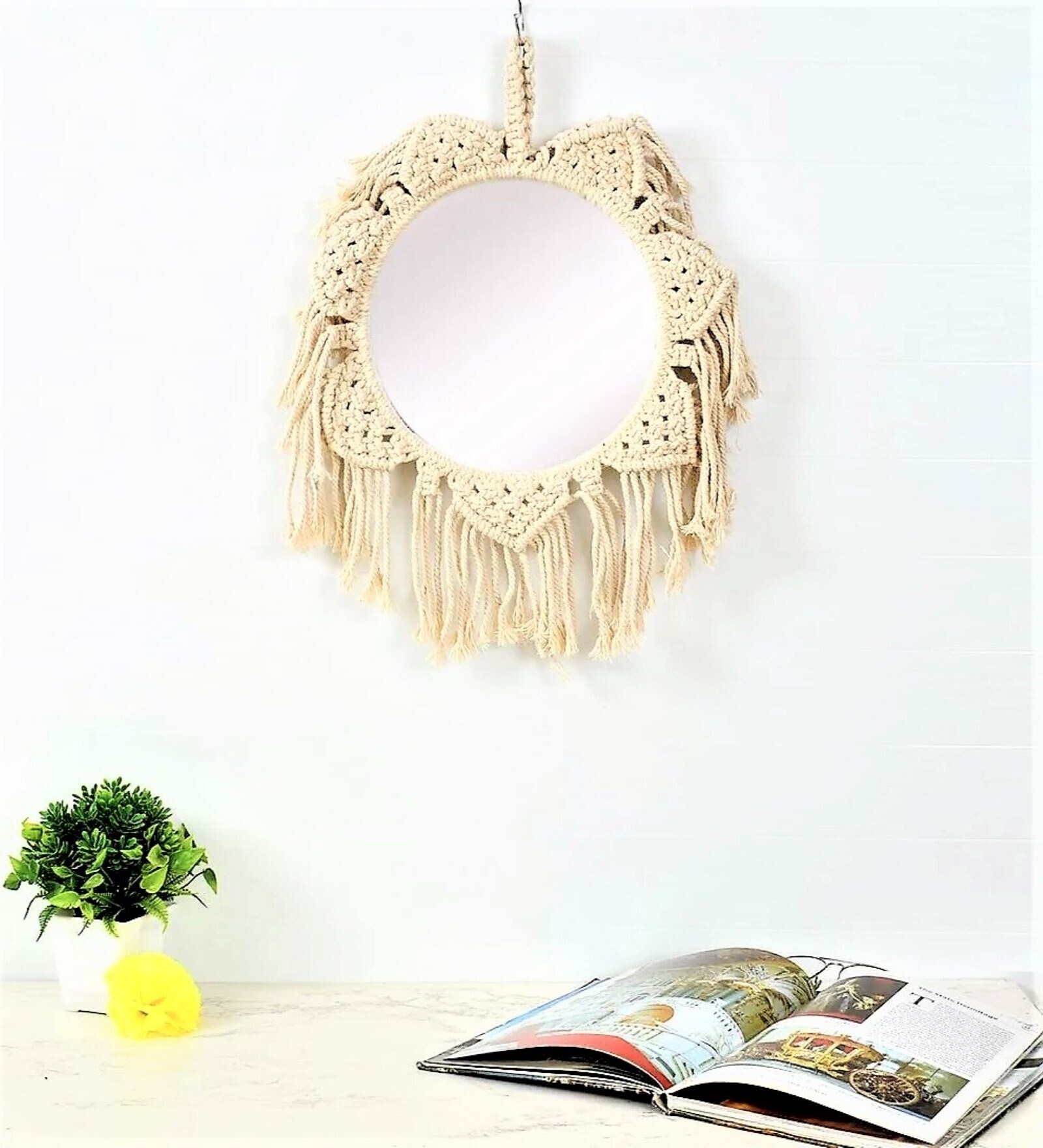 Buy Off White Handmade Macrame Wall Mirror By Writings On The Wall ...