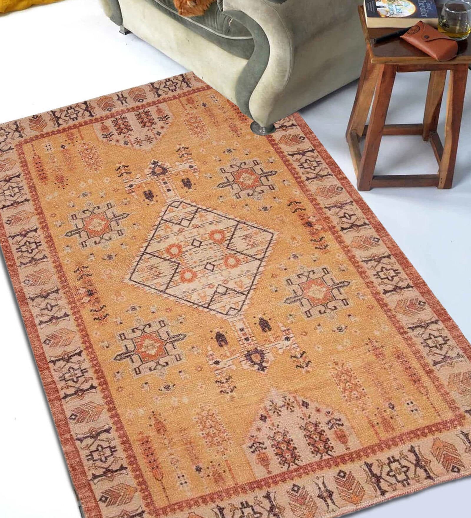 Buy Orange Cotton 4 ft X 6 ft Hand Woven Dhurrie by Art India Online ...