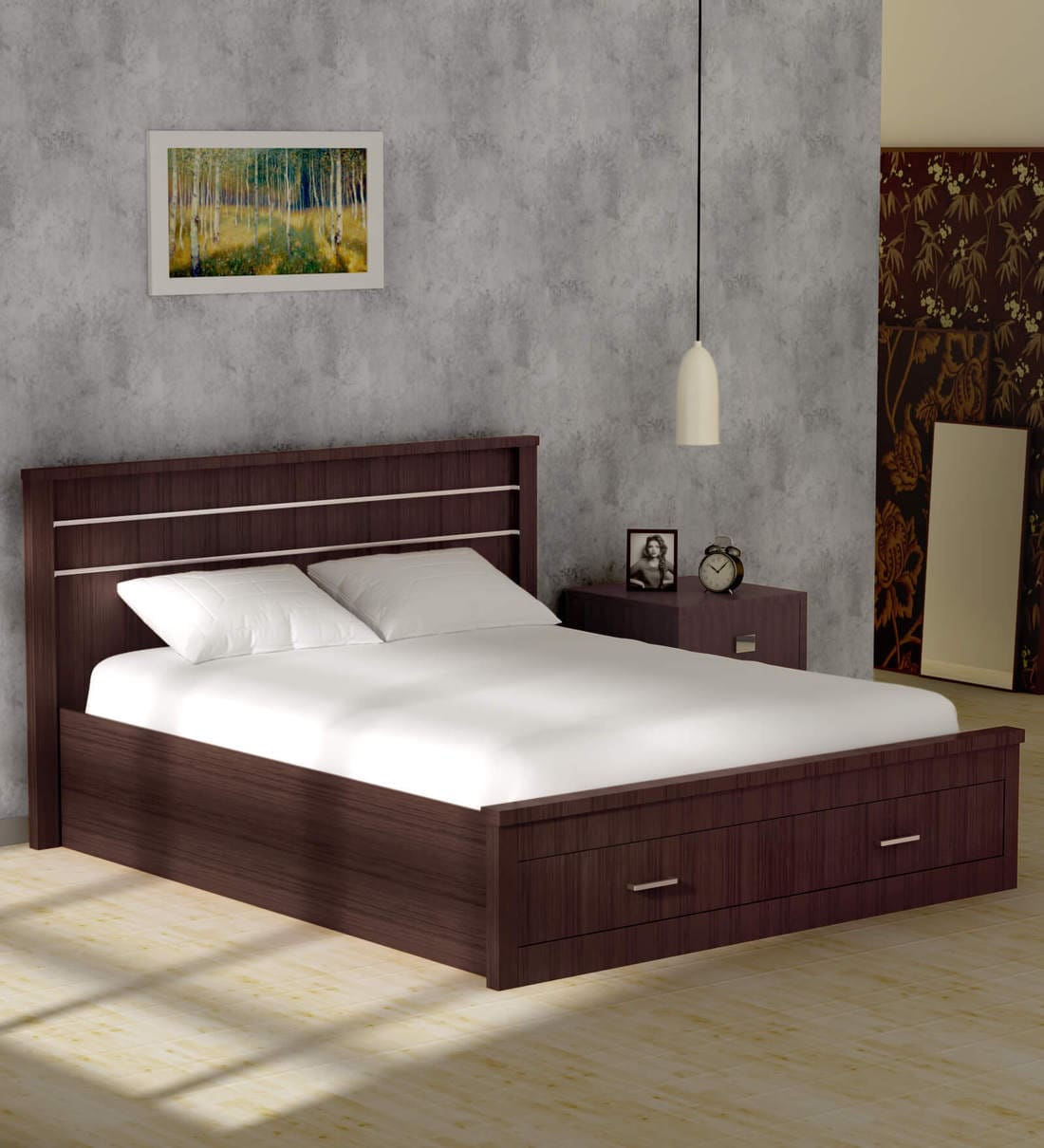 Buy Osen Queen Size Bed in Oak Finish with Drawer Storage Online - Modern Queen Size Beds - Beds ...