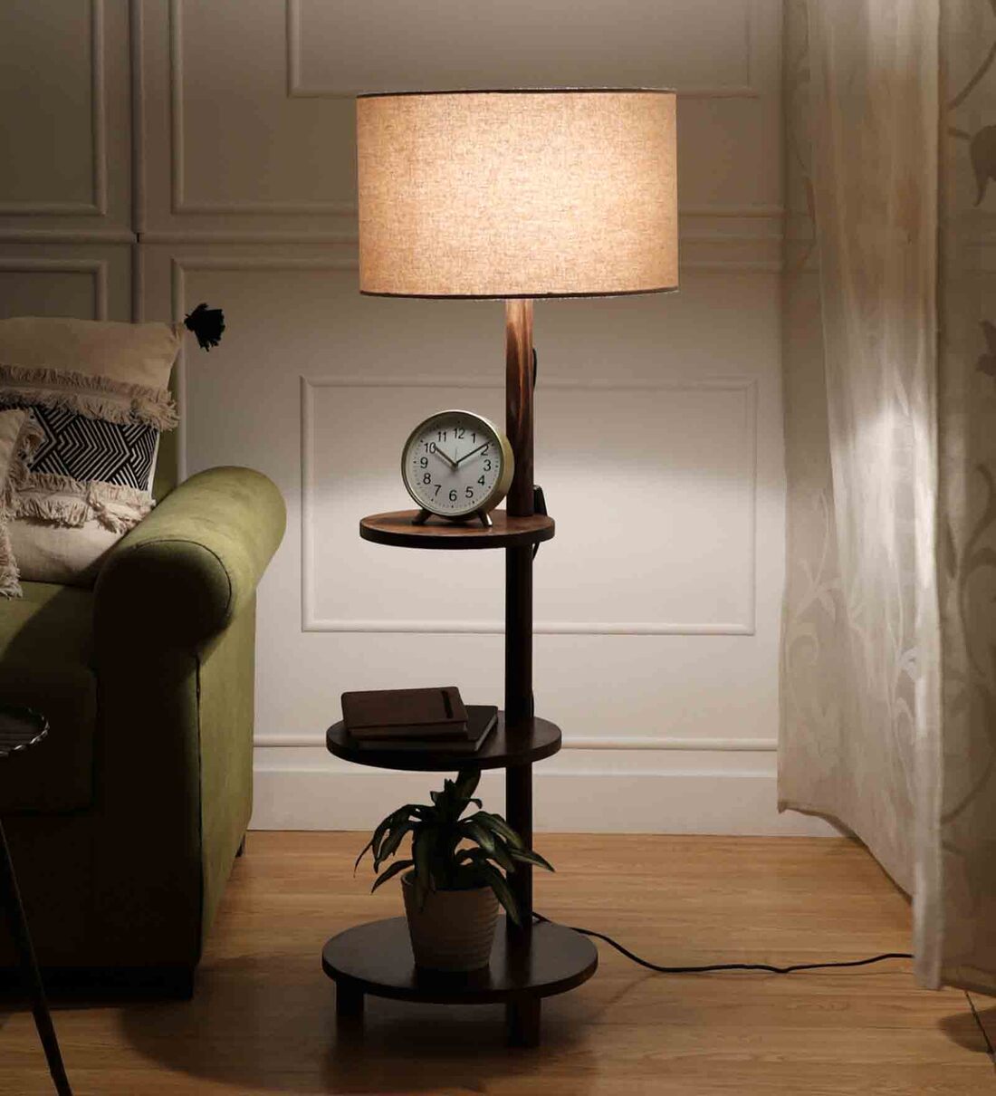 Buy Peri Peri Side With 3 Tier Shelf Storage In Solid Wood With Walnut ...