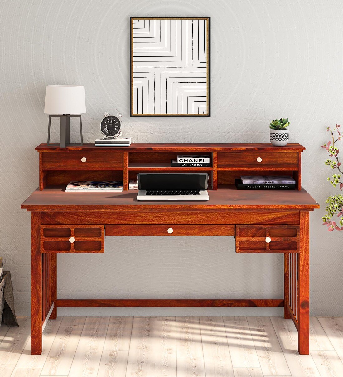 Buy Bushley Sheesham Wood Writing Table In Honey Oak Finish Online ...