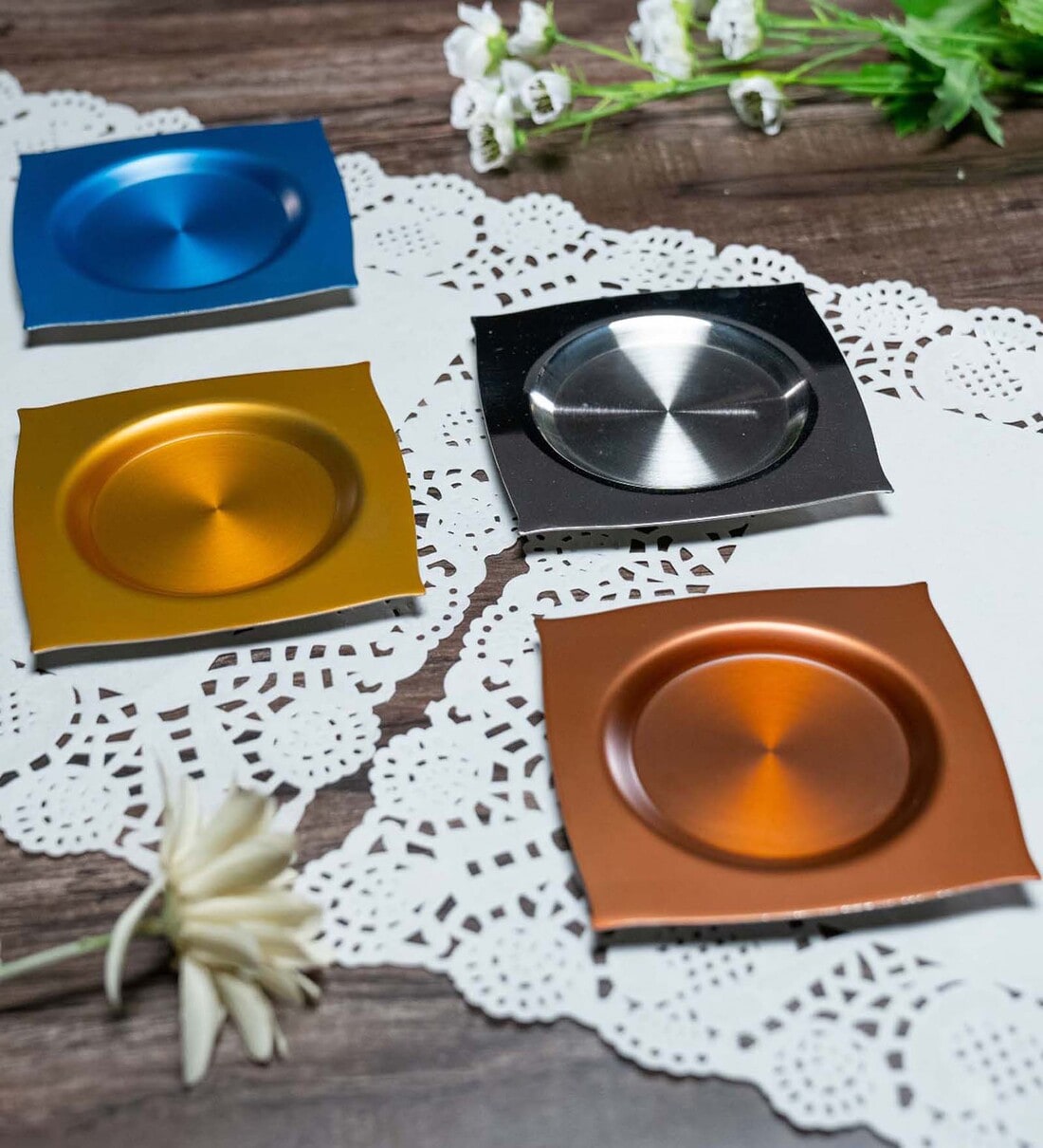Buy Inlayed Multicolour Stainless Steel (Set of 4) Table Coaster at 20% ...