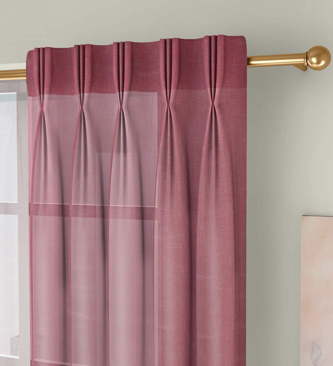 Buy Pink Solid Poly Cotton 7 Ft Sheer Pinch Pleat Door Curtains (Set of ...