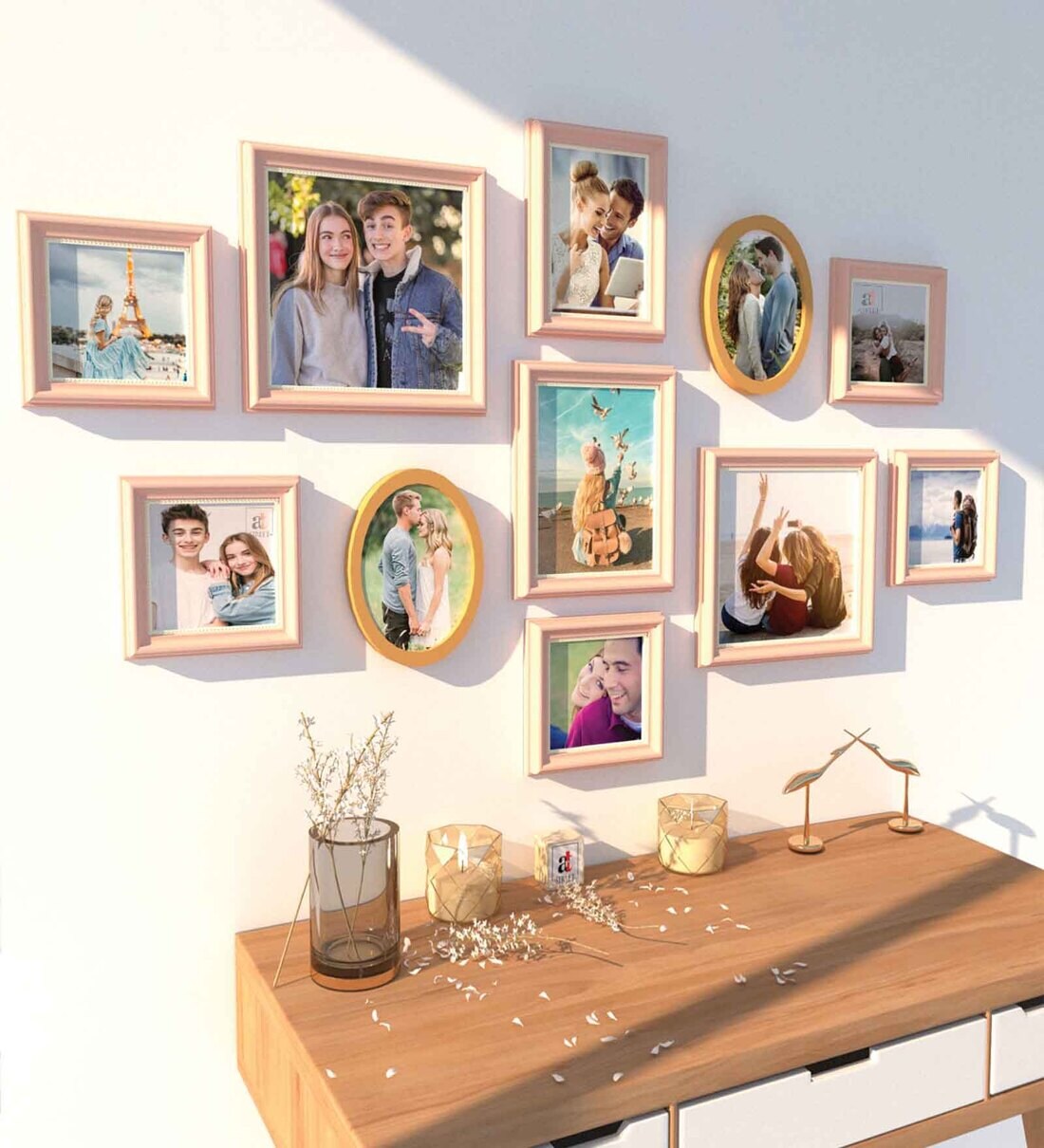 Buy Pink Synthetic Wood Pink Jupiter Set Of 11 Collage Photo Frames ...