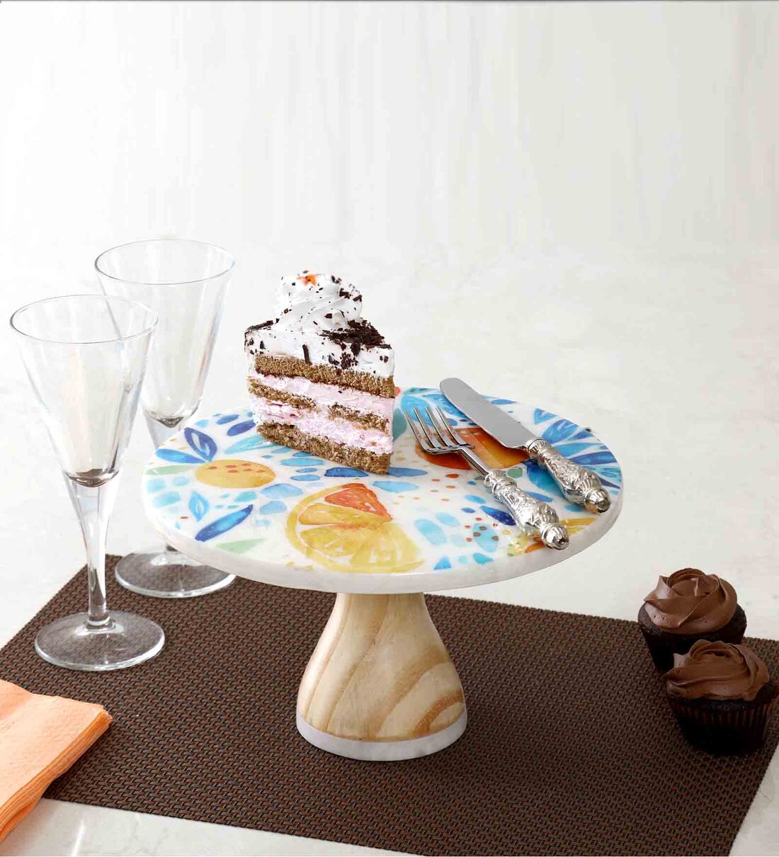 Buy Piquant Marble Multicolor Stone & Wood Cake Stand at 27% OFF by ...