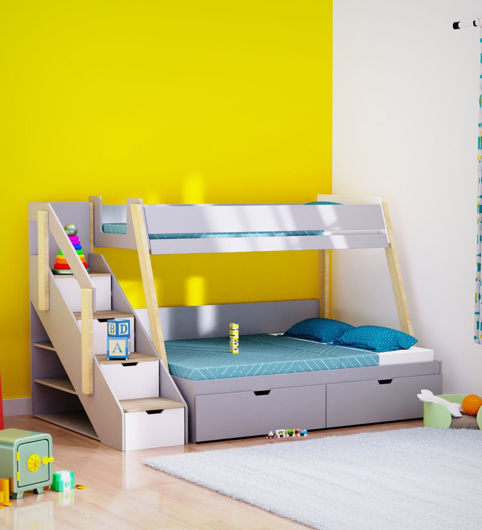 Buy Pine Tree Bunk Bed in Grey Colour with Drawer Storage By Boingg ...