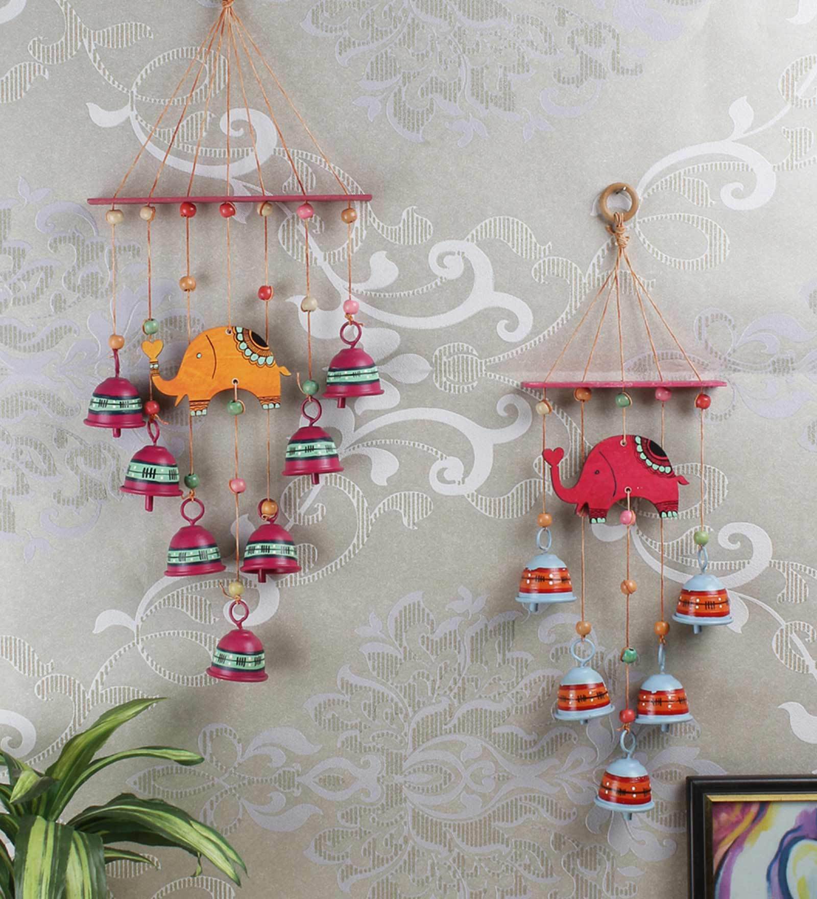 Buy Pink Orange Elephant Bells Wall Decorative Set From Tinkle Bells Collection - Set Of Two at ...