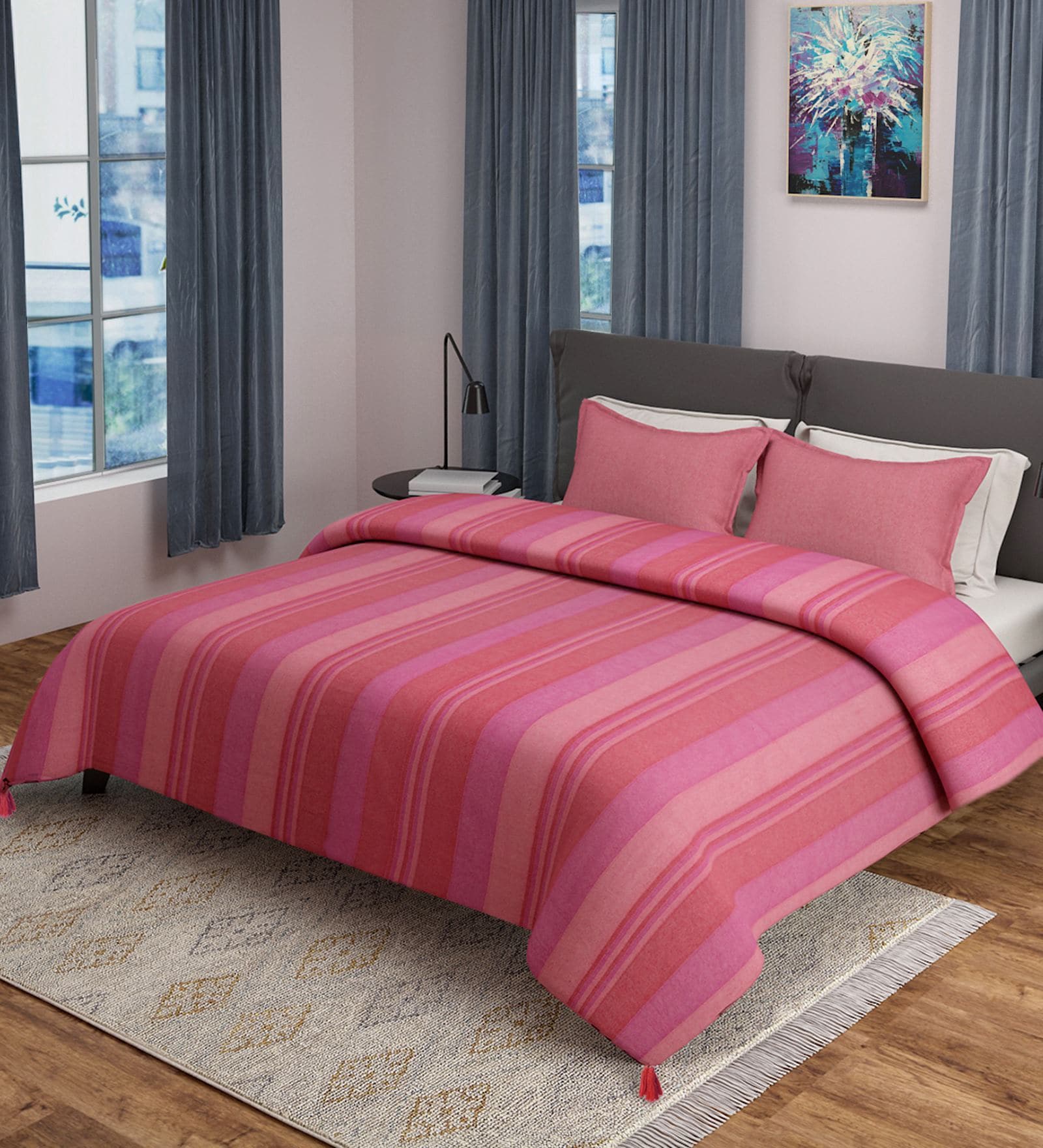 Buy Pink Geometric 500 TC Poly Cotton Double Bed Cover with 2 Pillow ...