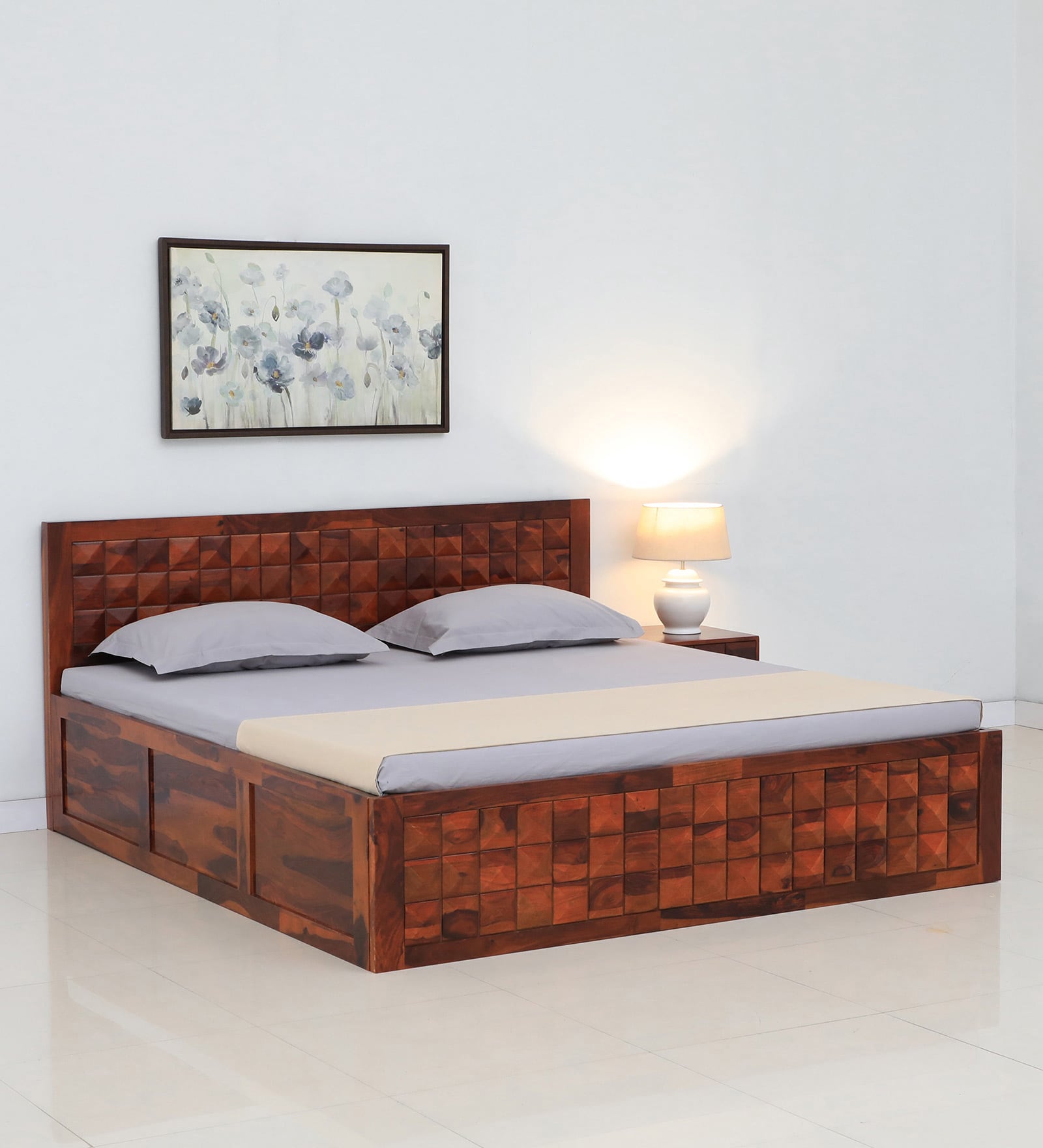 Buy Pluto Sheesham Wood King Size Bed in Dark Brown Colour with Box ...