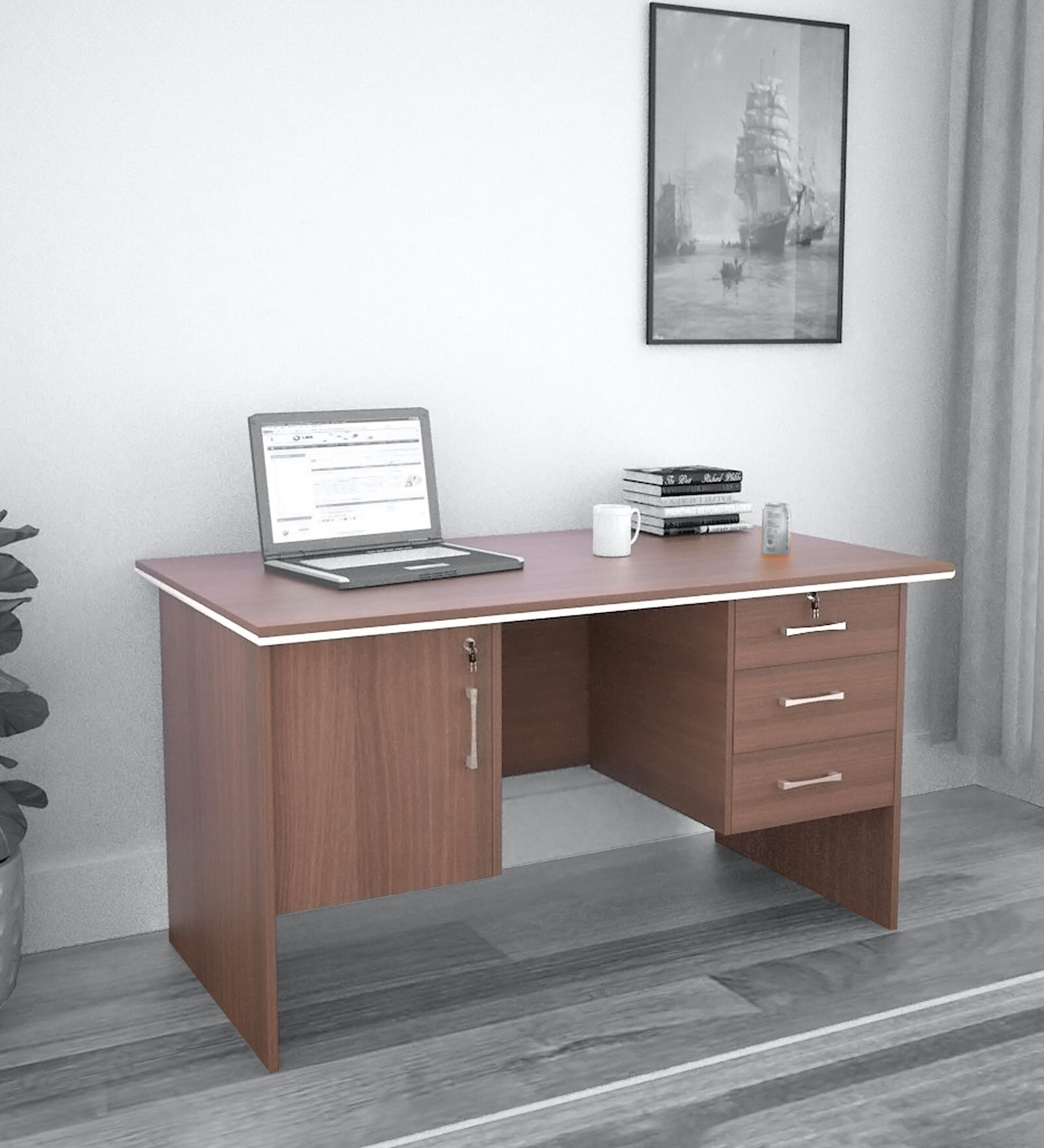 Buy Plutus Royce Workstation In Acacia Finish With File Cabinets And ...
