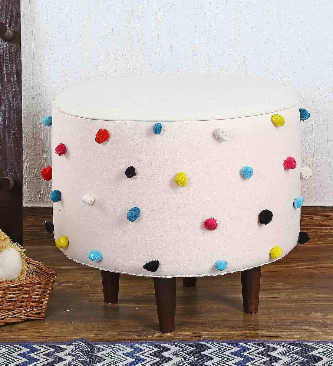 Buy Pom Pom Stool in White Colour at 51% OFF by My gift booth | Pepperfry