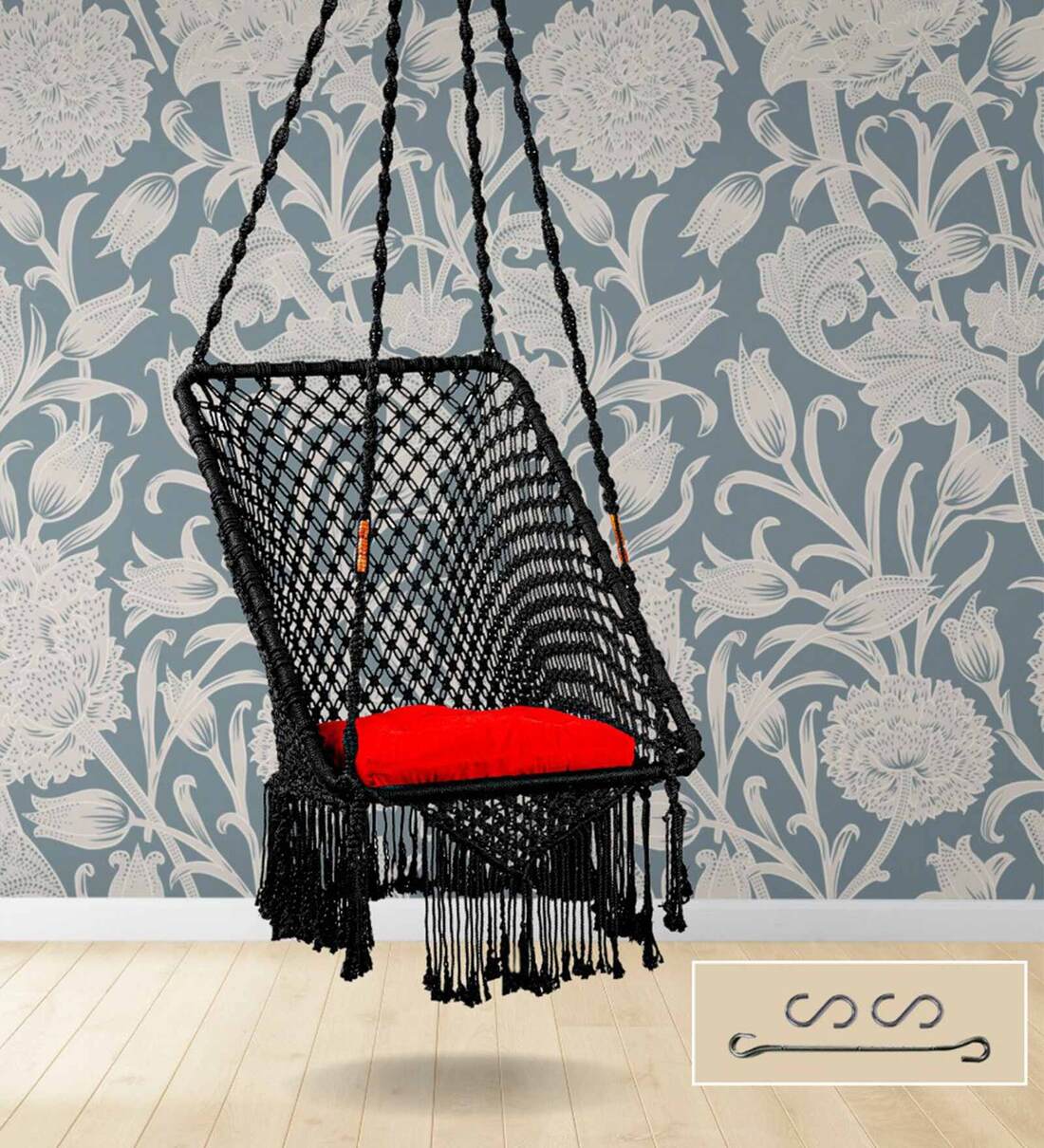 Buy Premium Rectangle shape Fabric Swing in Black & Red Colour Online ...