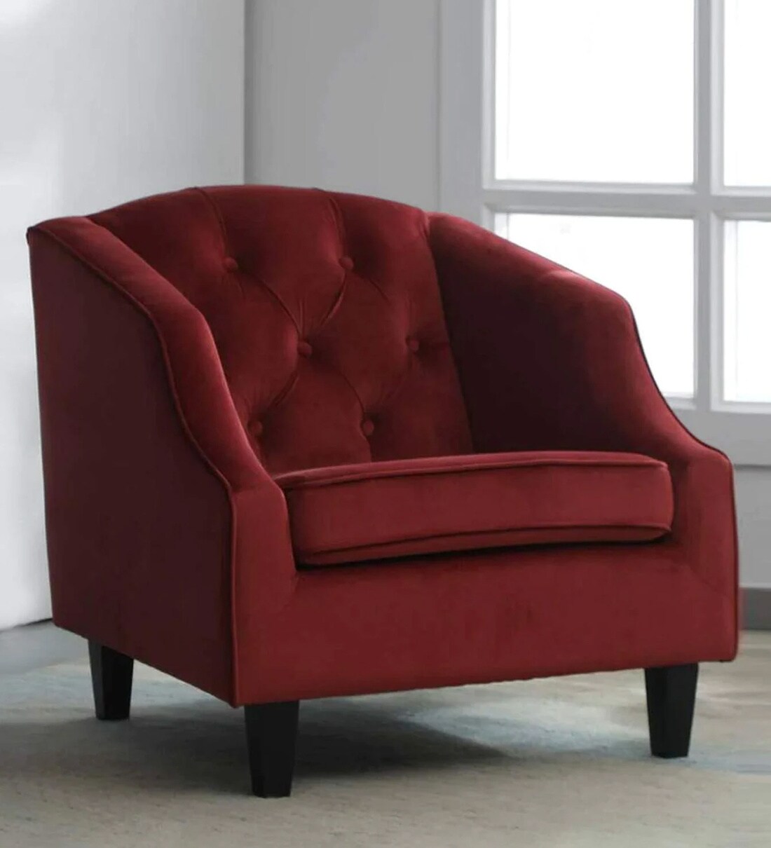 Buy Prescot Velvet Full Back Lounge Chair In Maroon Colour at 3% OFF by ...