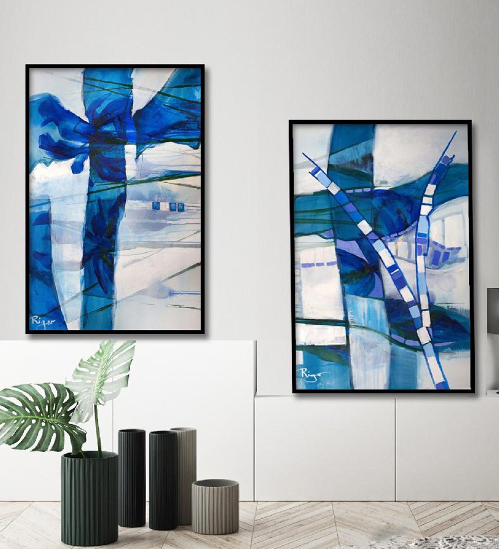 Buy Preflight Cora Multicolor Canvas Framed Abstract Art Print Set of 2 ...