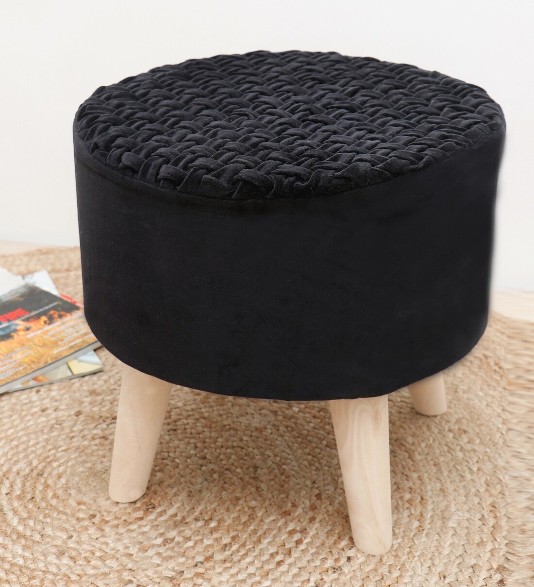 Buy Puffy Seating Stool In Black Colour Online - Contemporary Seating ...