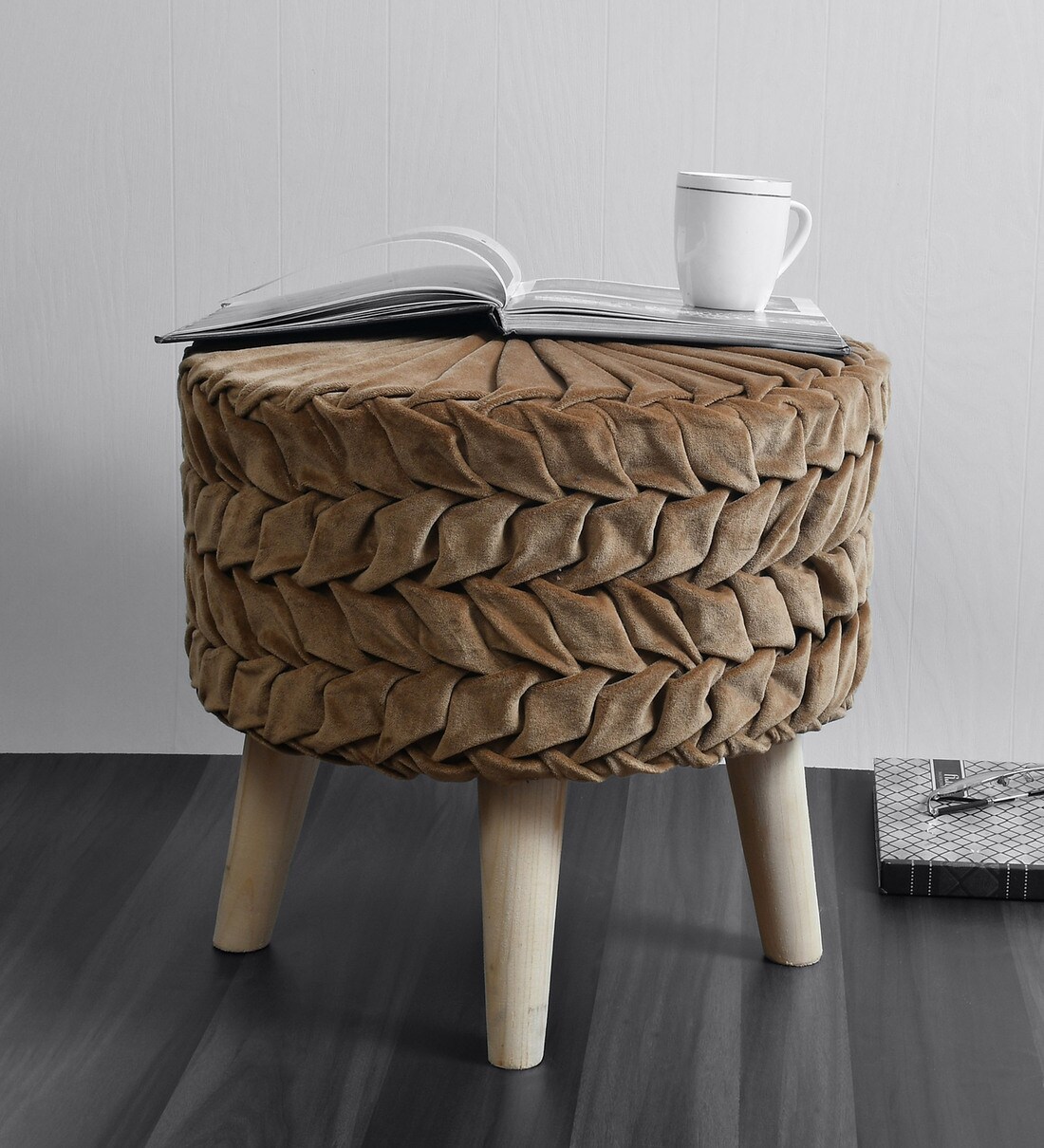 Buy Smocking Fabric Seating Stool in Dark Brown Colour Online ...