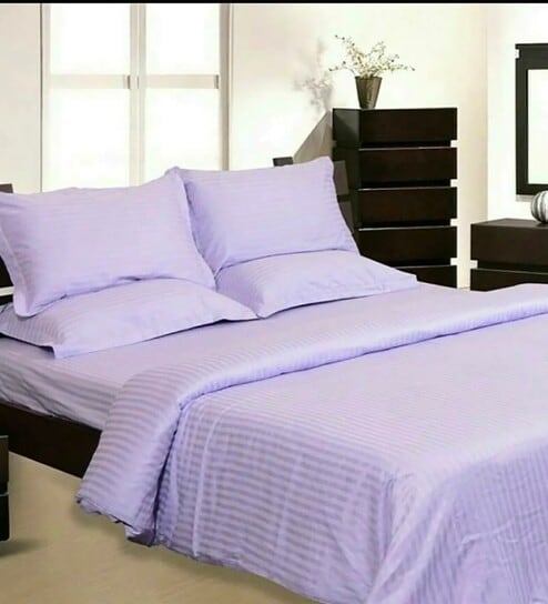 Buy Purple Striped 280 TC Cotton Blend Queen Sized Bed Sheets with 2 ...