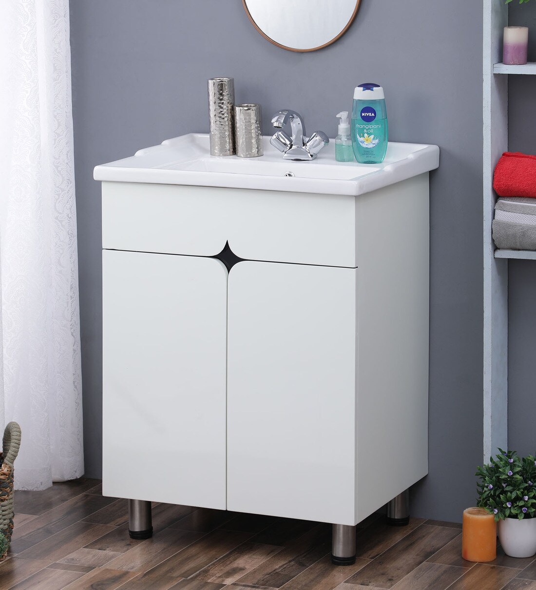 Buy PVC Floor Rested Bathroom Vanity in Ivory by JJ Sanitaryware Online ...